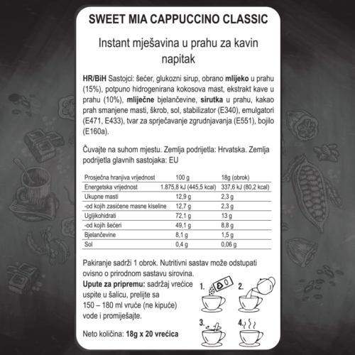 Cappuccino classic instant - Sweet mia, 18g, 20/1 - Tom Primus d.o.o.